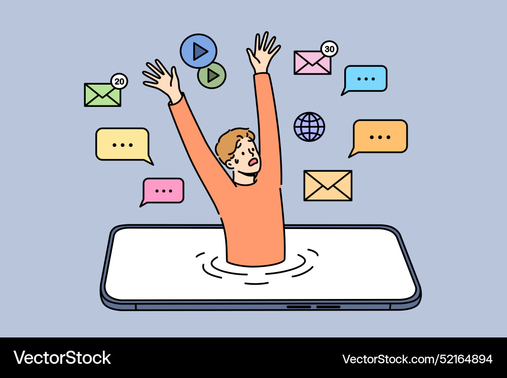 Man with digital addiction has become slave Vector Image