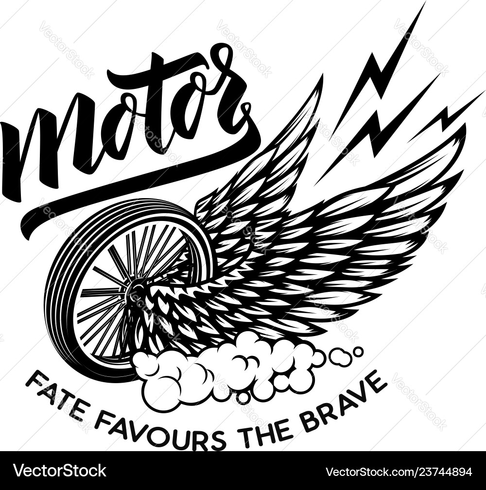 Motor racer winged wheel design element Royalty Free Vector