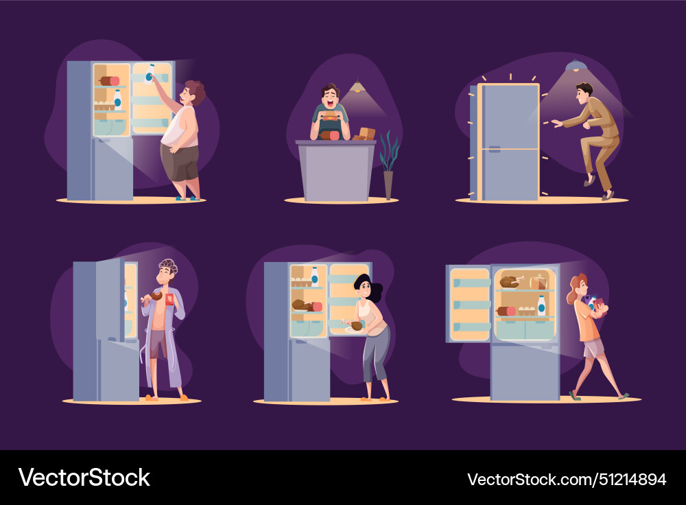 Night food people gluttony snacking near Vector Image