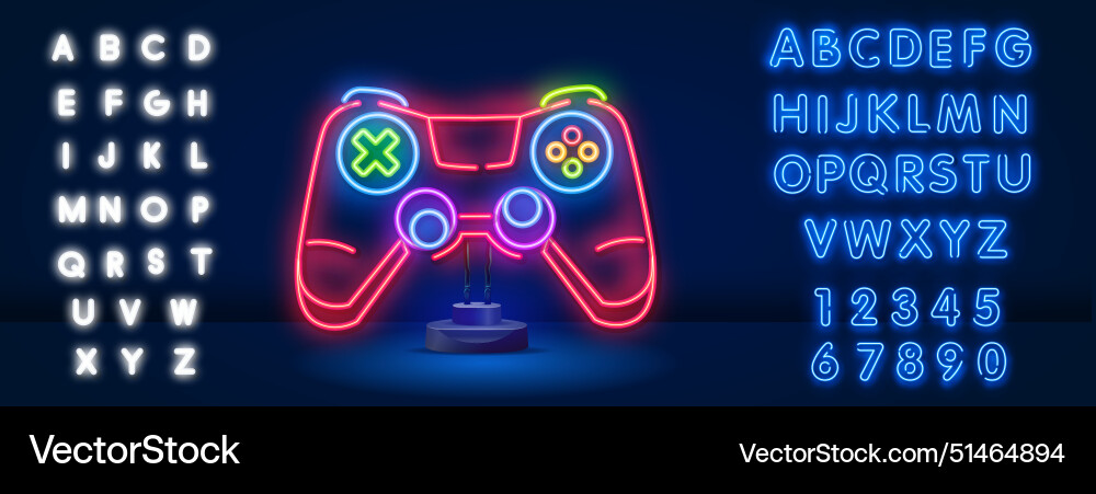 Outline neon handheld game console icon glowing Vector Image