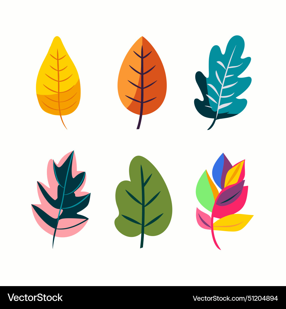 Six vibrant leaves isolated Royalty Free Vector Image