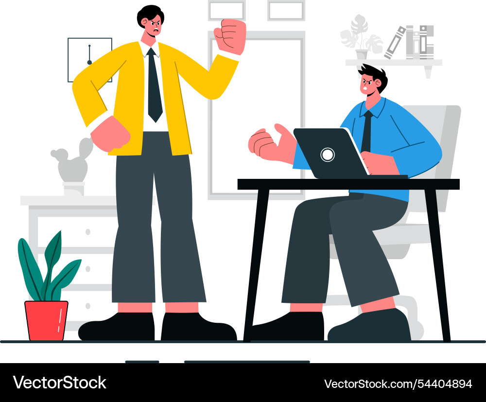 Workplace conflict featuring arguing coworkers Vector Image