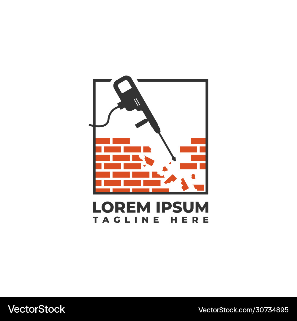 Dismantling brick wall with demolition hammer logo