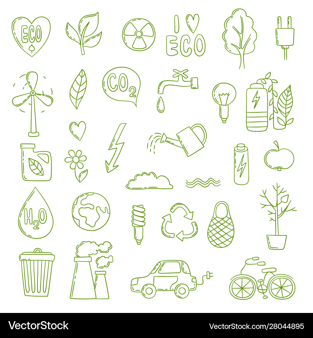 Eco-Friendly Green Energy Doodle Royalty Free Vector Image