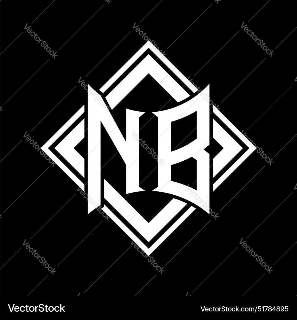 Nb letter logo abstract shield shape with square Vector Image