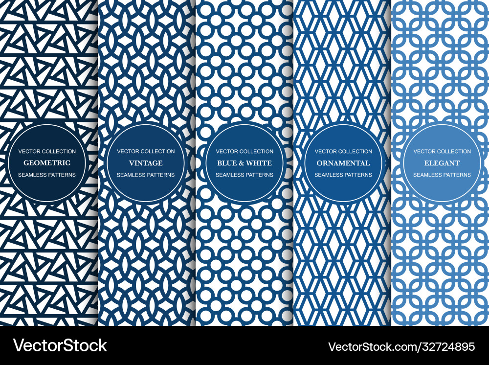 Set blue geometric simple seamless patterns Vector Image