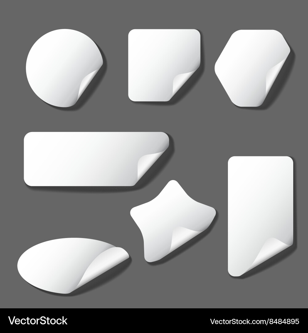 White paper stickers on grey background Royalty Free Vector
