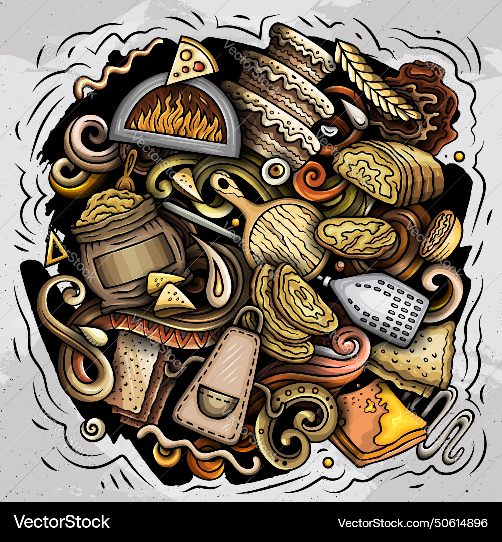 Bakery doodle cartoon funny banner Royalty Free Vector Image