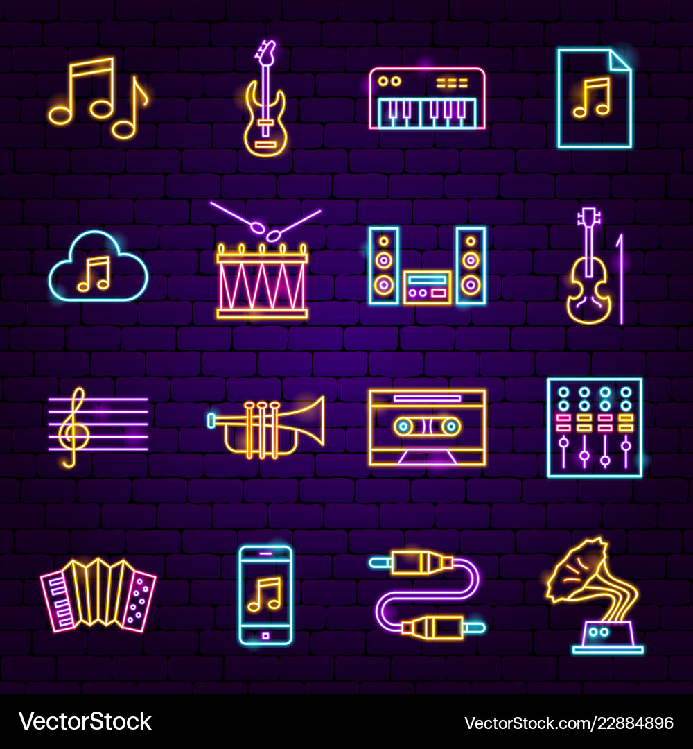 Neon Music Icons - Audio & Instruments Vector Image