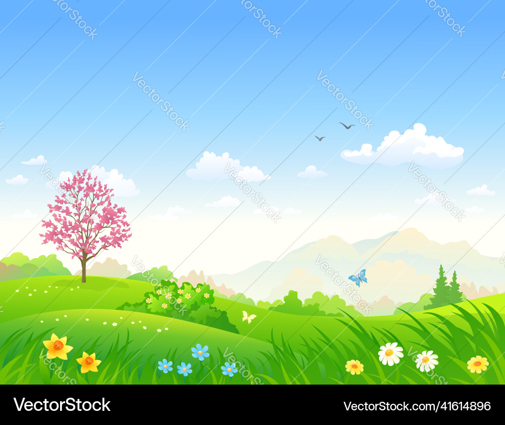 Spring cartoon landscape Royalty Free Vector Image