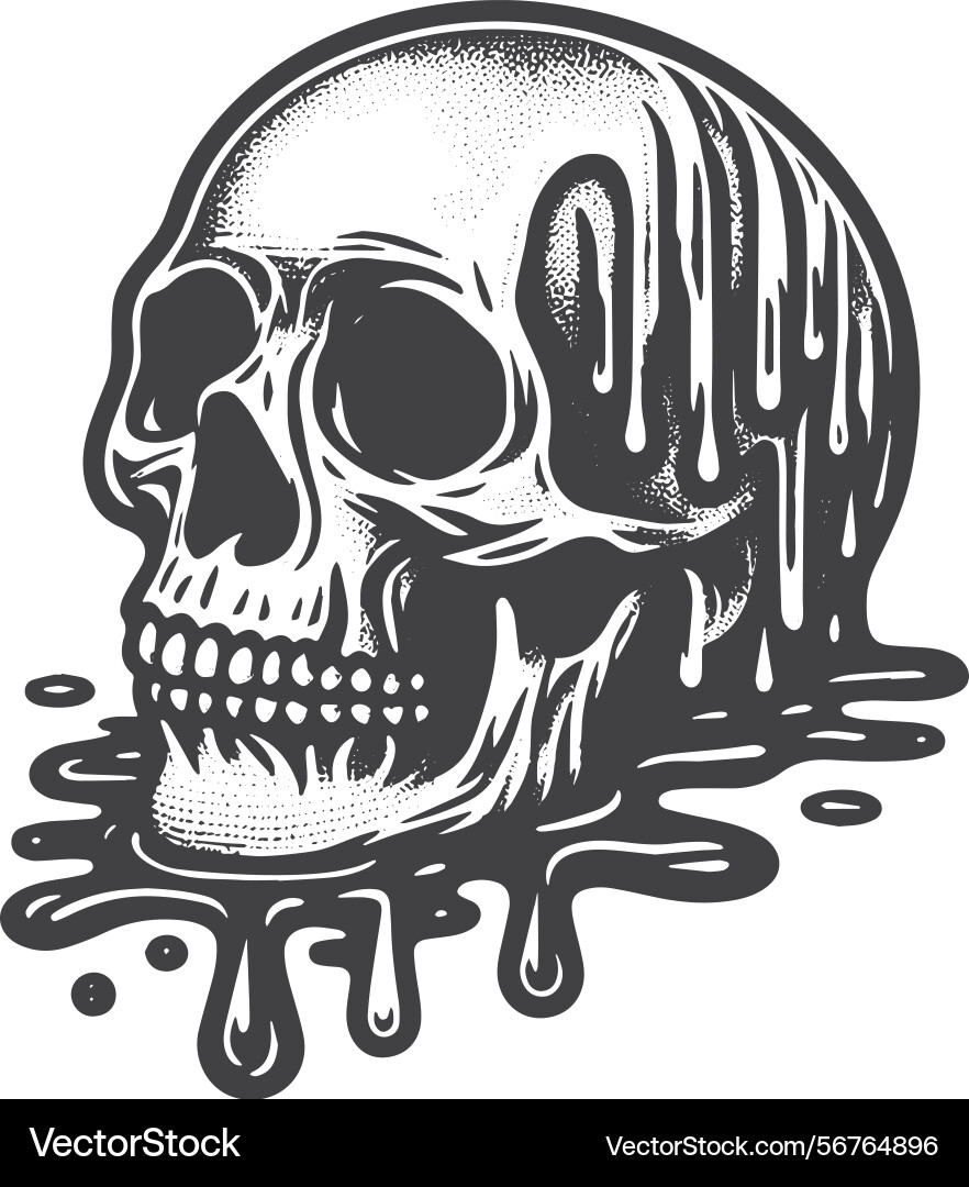 Vintage hand-drawn skull melting surreal Vector Image