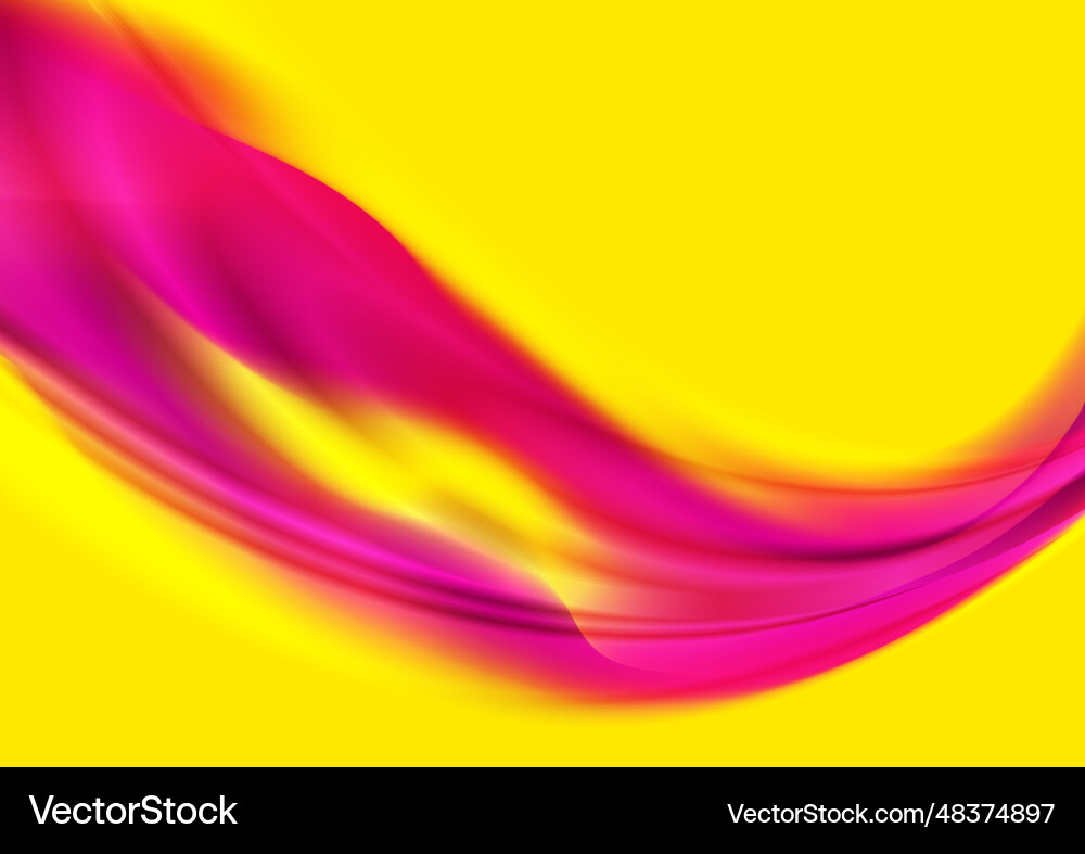 Abstract smooth pink curved waves on yellow Vector Image
