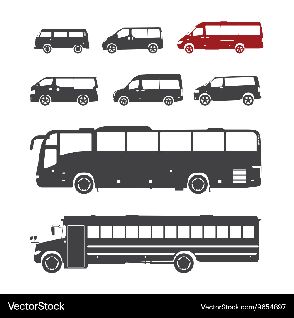 Detailed bus silhouettes set Royalty Free Vector Image