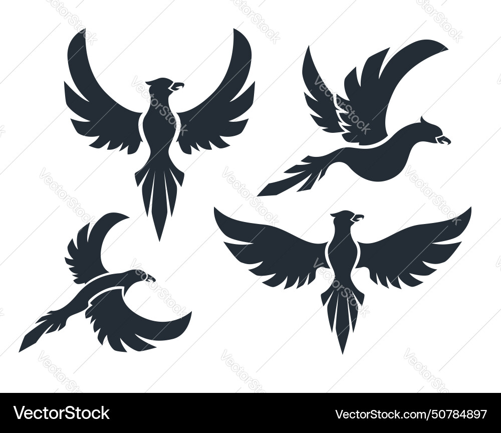 Flying birds sign set Royalty Free Vector Image