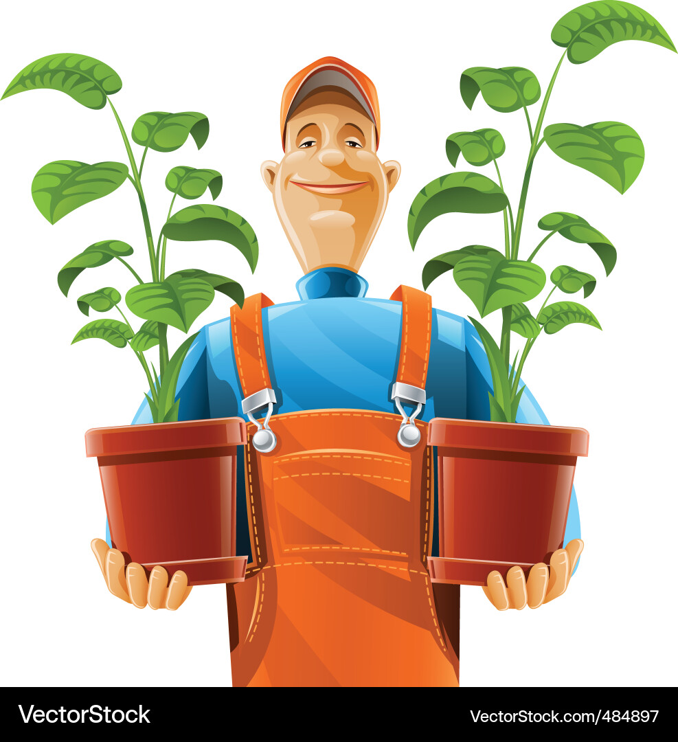Gardener with flowerpot Royalty Free Vector Image