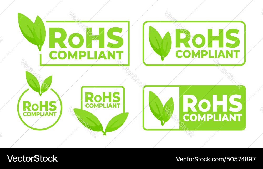 Green labels with a leaf icon indicating rohs Vector Image