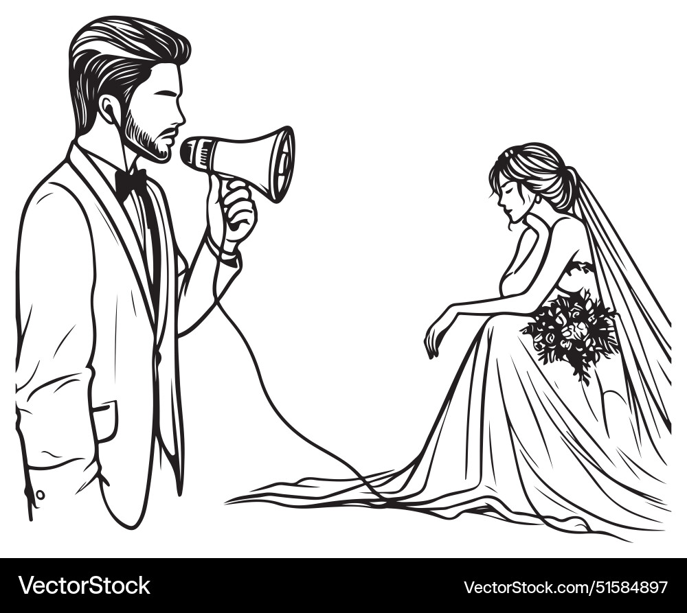 One continuous drawn line wedding from Royalty Free Vector