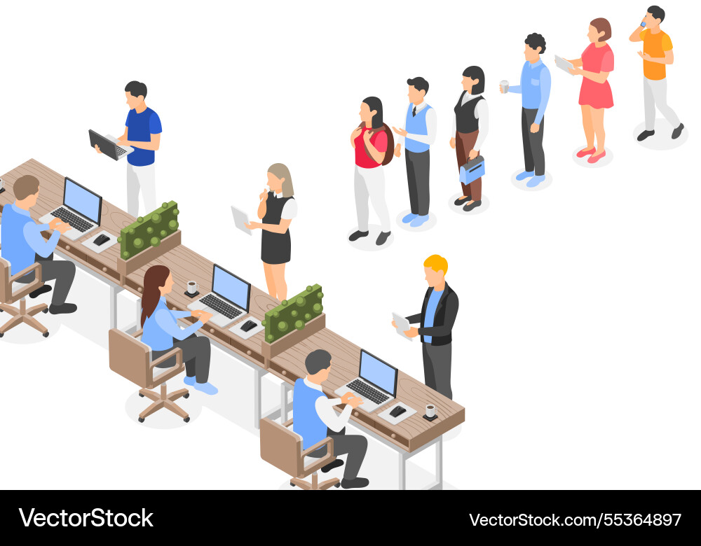 Queue for office workers social services Vector Image