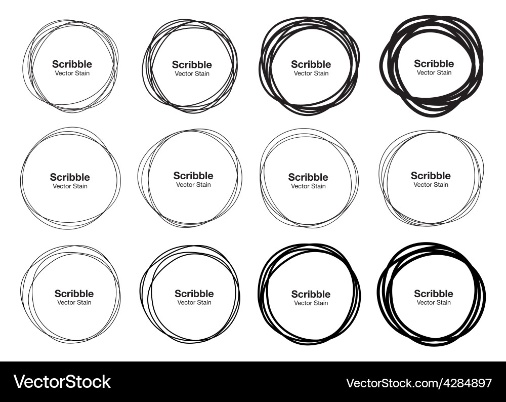 Set of 12 hand drawn scribble circles logo Vector Image