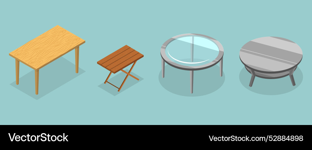 3d isometric flat of tables Royalty Free Vector Image