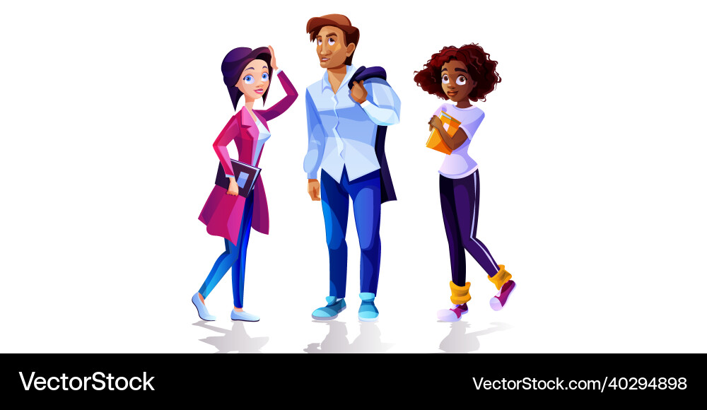 Cartoon group of multicultural student characters Vector Image