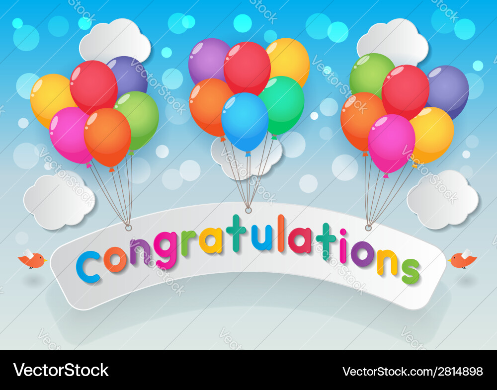 Congratulations balloons sky background Royalty Free Vector