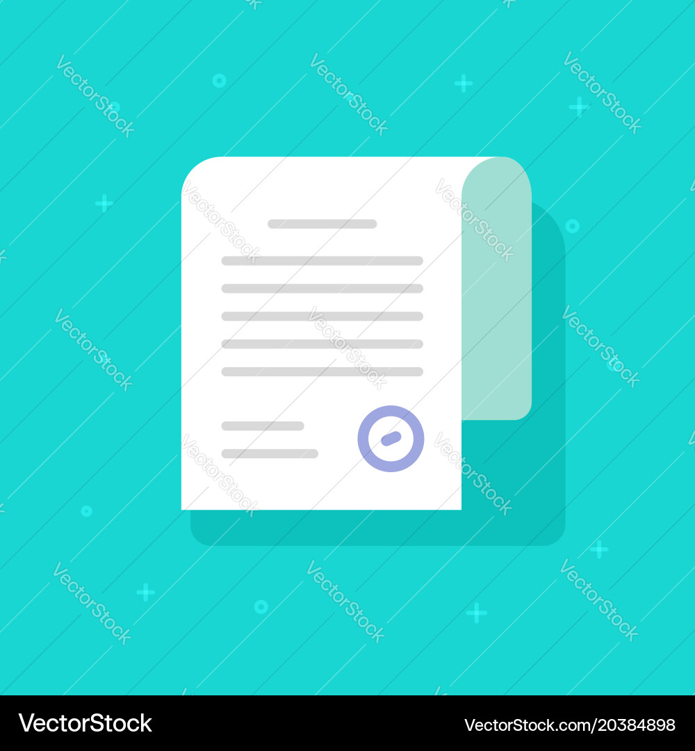 Document with stamp icon flat cartoon Royalty Free Vector