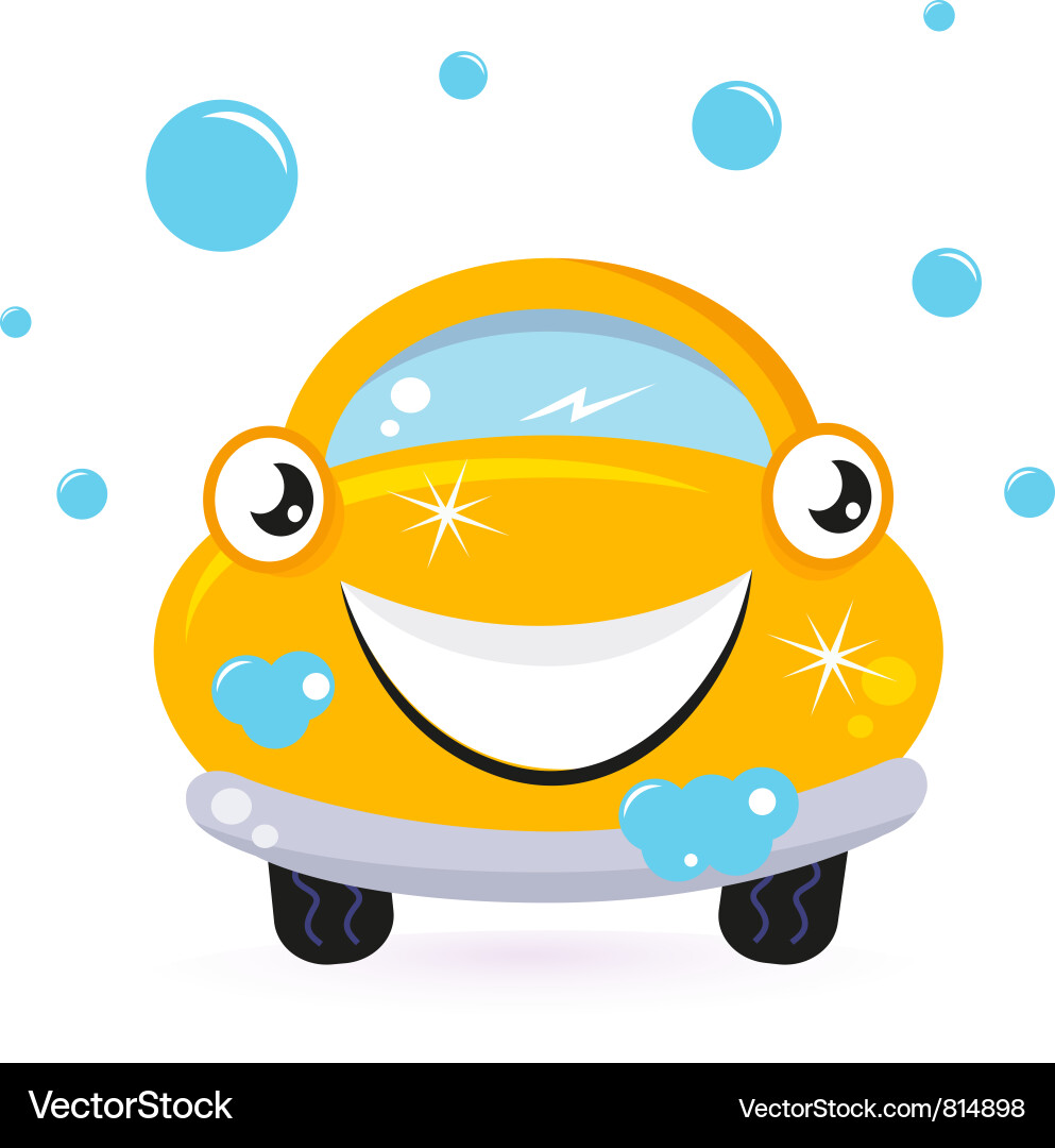 Happy yellow car wash Royalty Free Vector Image