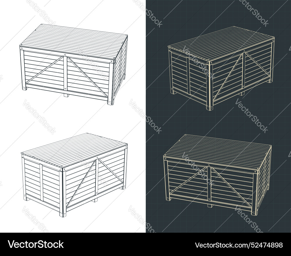 Industrial wooden packaging box blueprints Vector Image