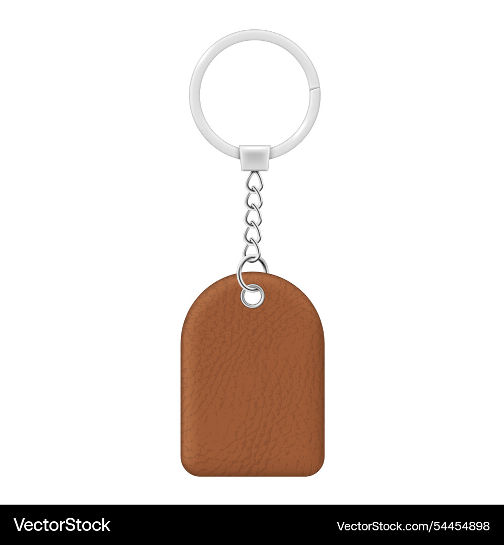 Keychain with stylish leather tag on metal ring Vector Image