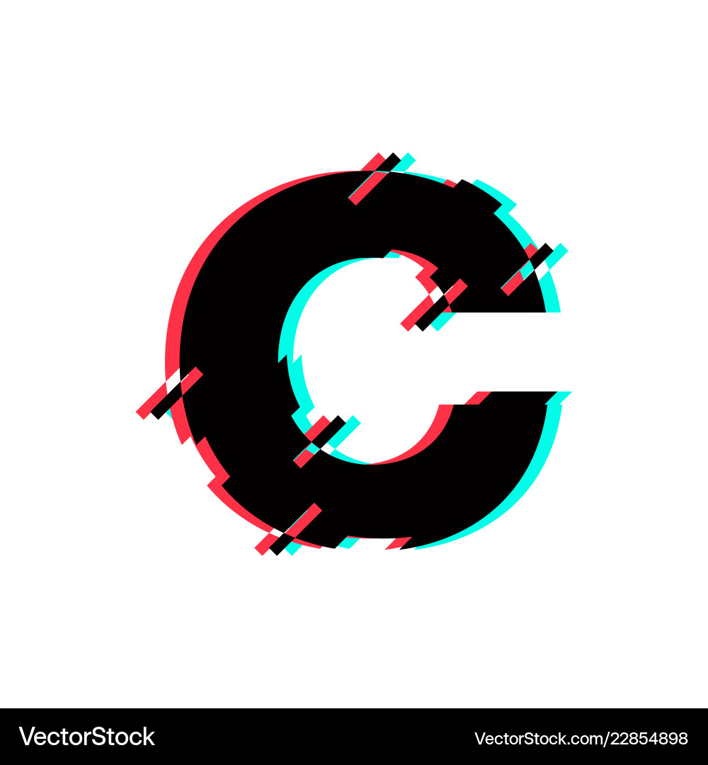 Logo letter c glitch distortion diagonal Vector Image