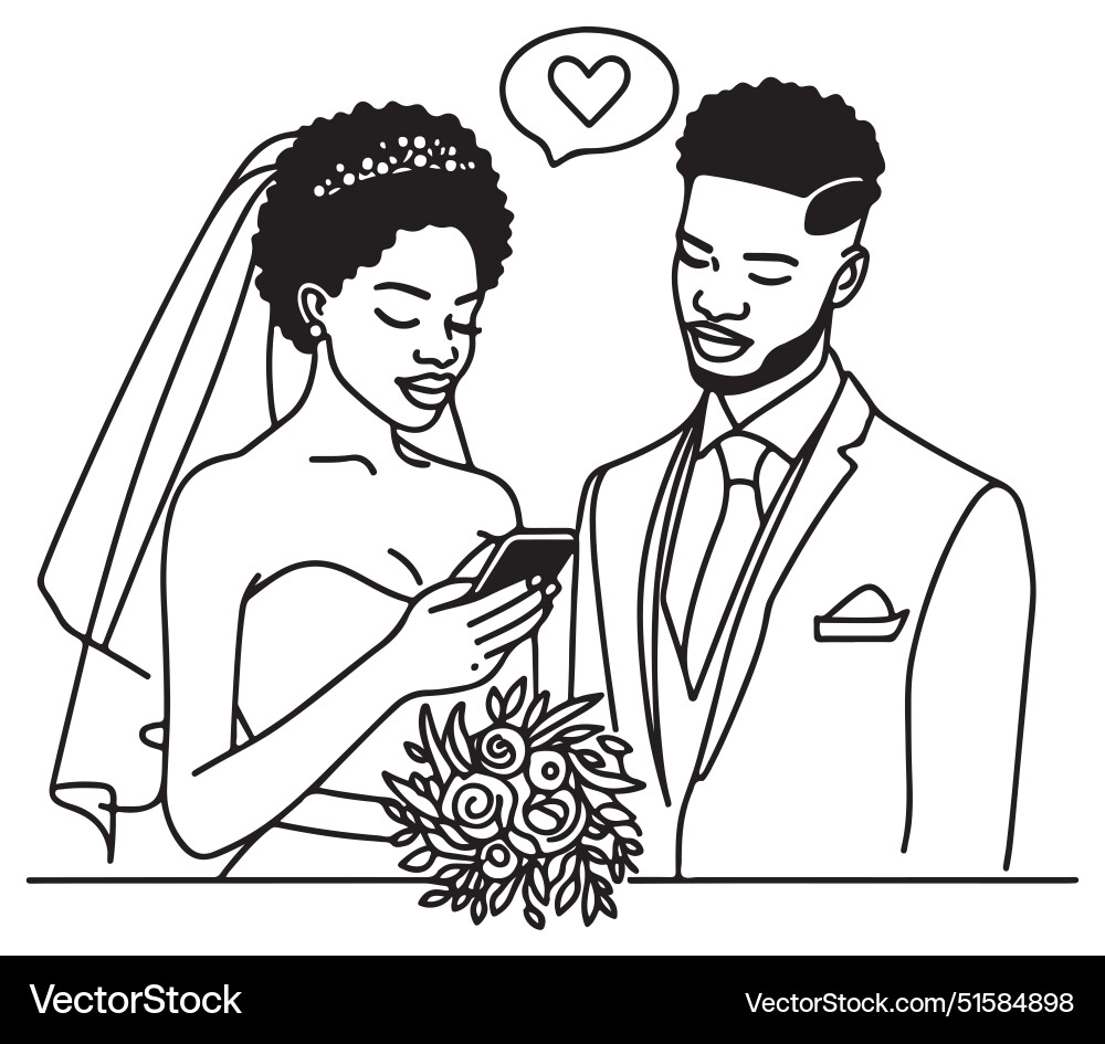 One continuous drawn line wedding from Royalty Free Vector