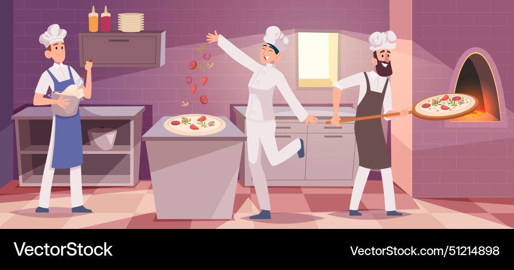 Pizza cooking kitchen interior chef food Vector Image
