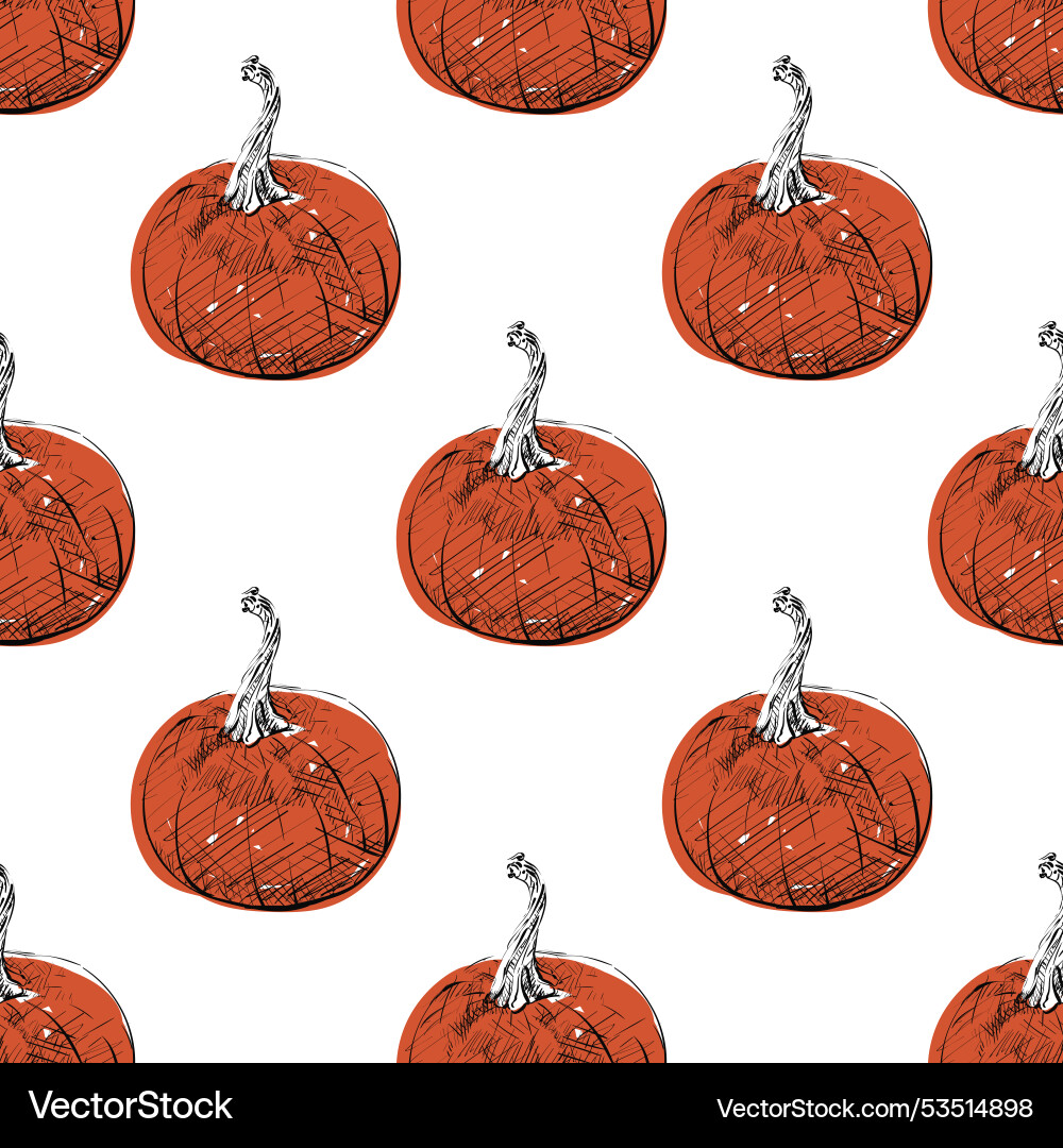 Pumpkin seamless pattern color sketch Royalty Free Vector