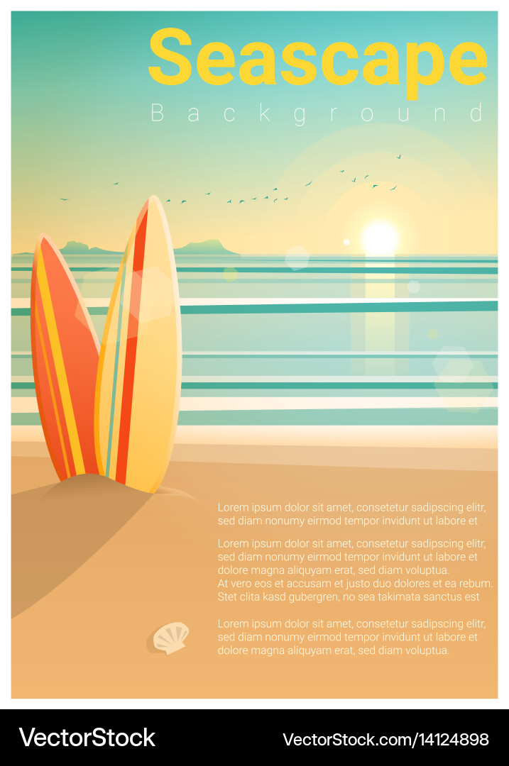 Seascape background with surfboards on the beach Vector Image