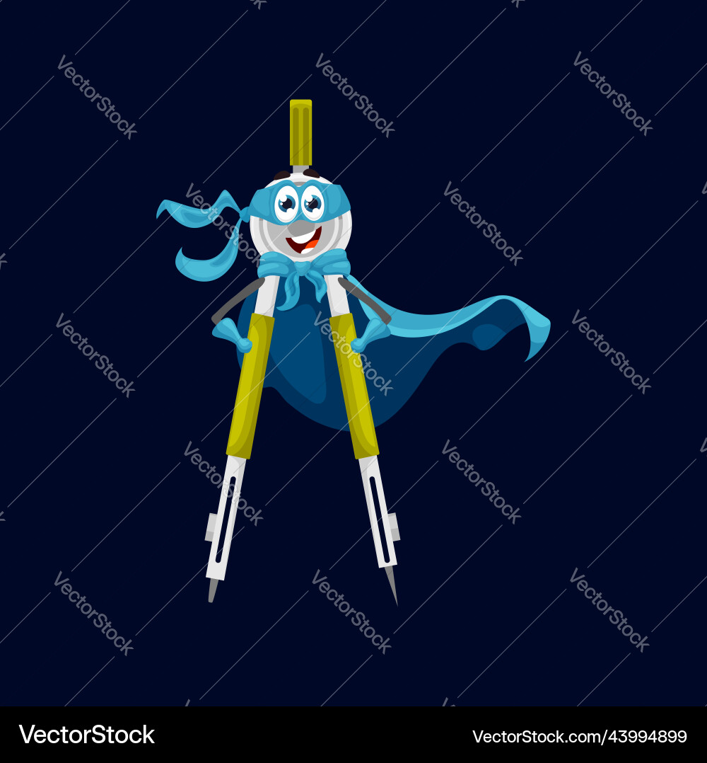 Cartoon school compass superhero character Vector Image