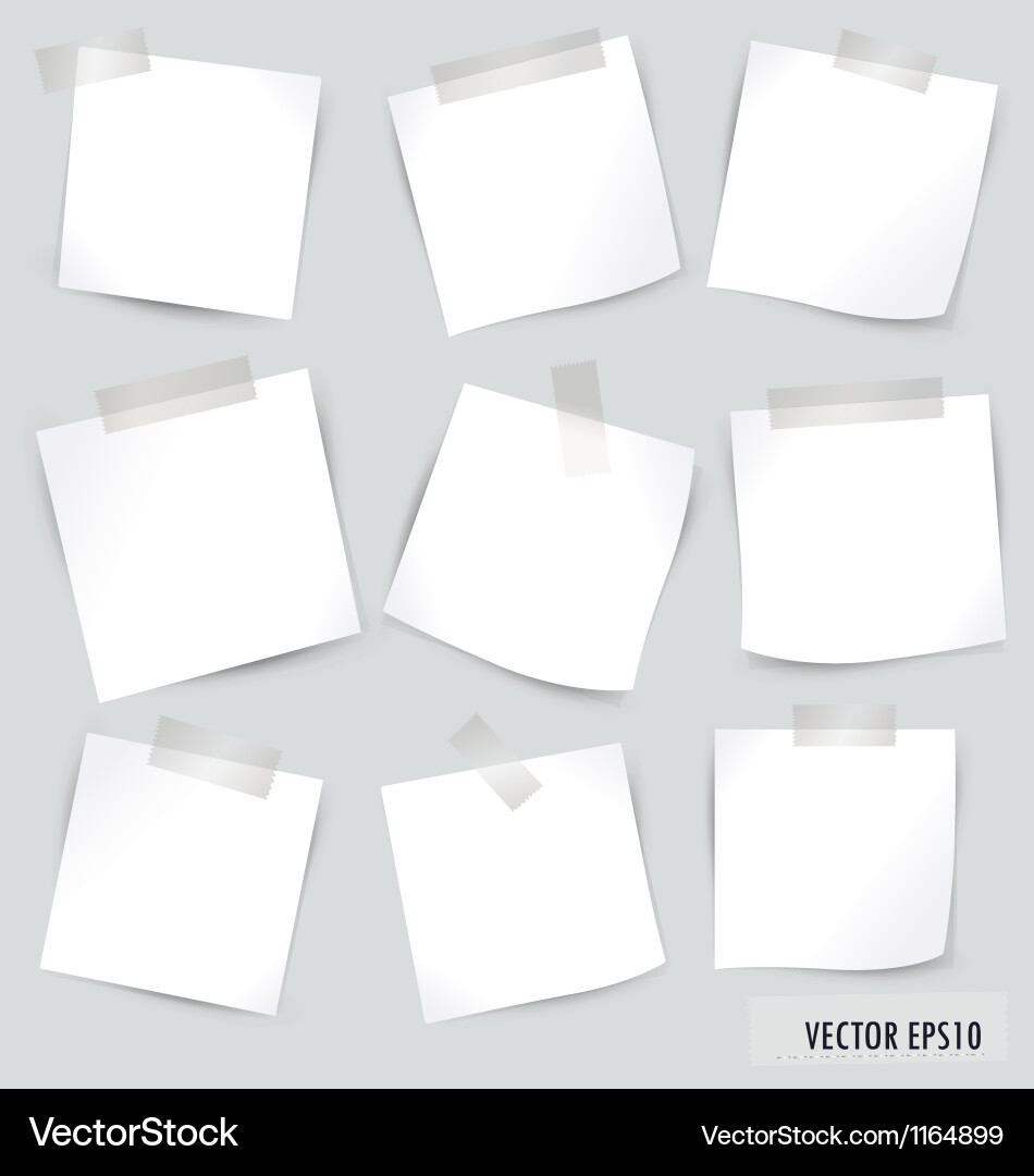 Collection of various white note papers Royalty Free Vector