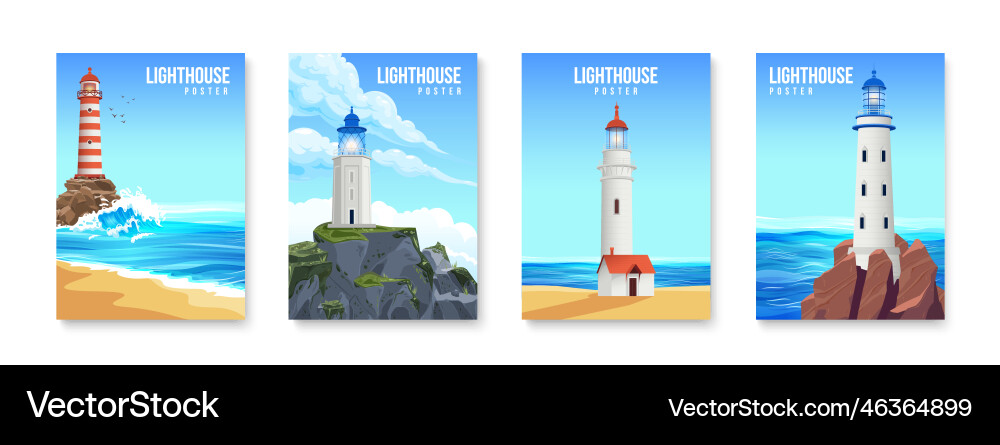 Lighthouse sea poster set Royalty Free Vector Image