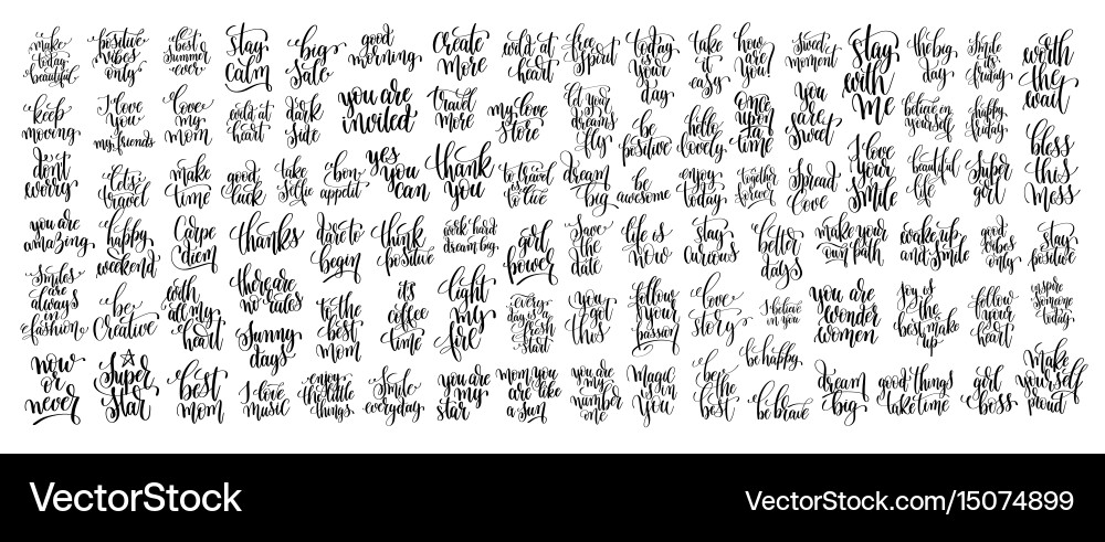 Mega set of 100 hand written lettering Royalty Free Vector