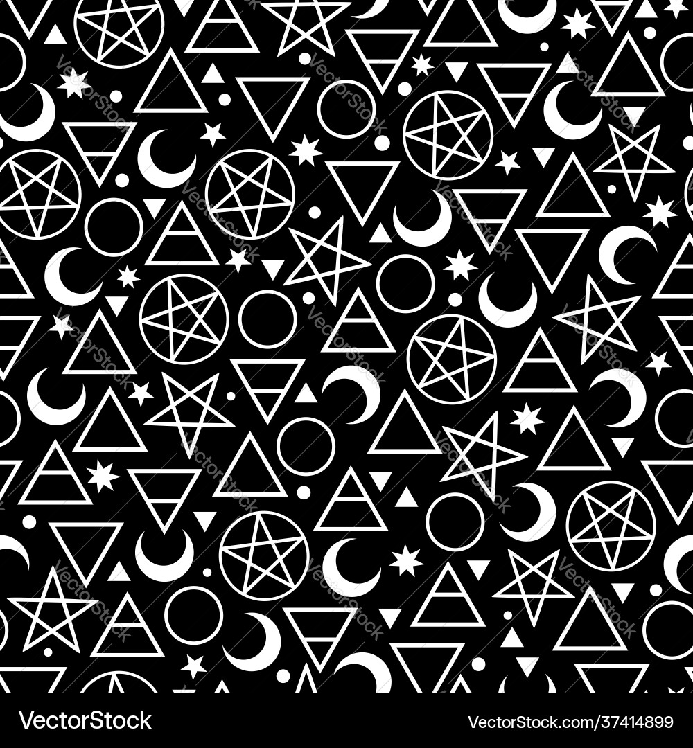 Seamless pattern white alchemical signs Royalty Free Vector
