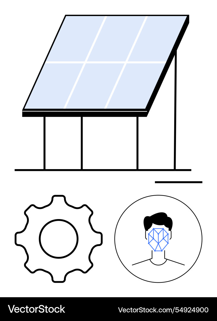 Solar panel with gear icon and facial recognition Vector Image