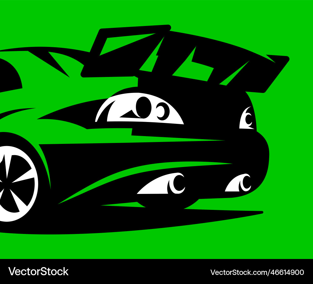 Turning car on a green background back view Vector Image