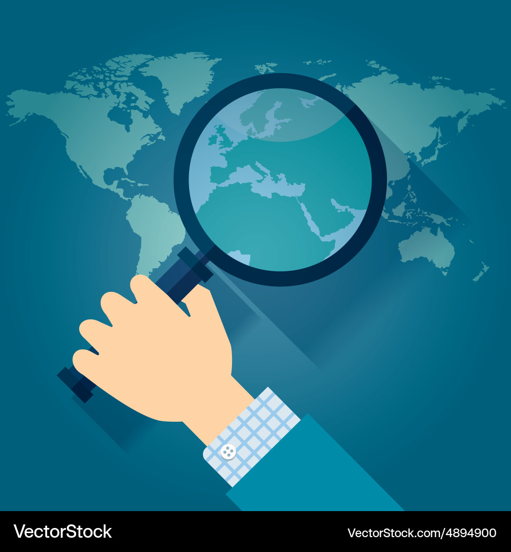 Weltkarte Länder mit europe Lupe Lizenzfreies Vektorbild