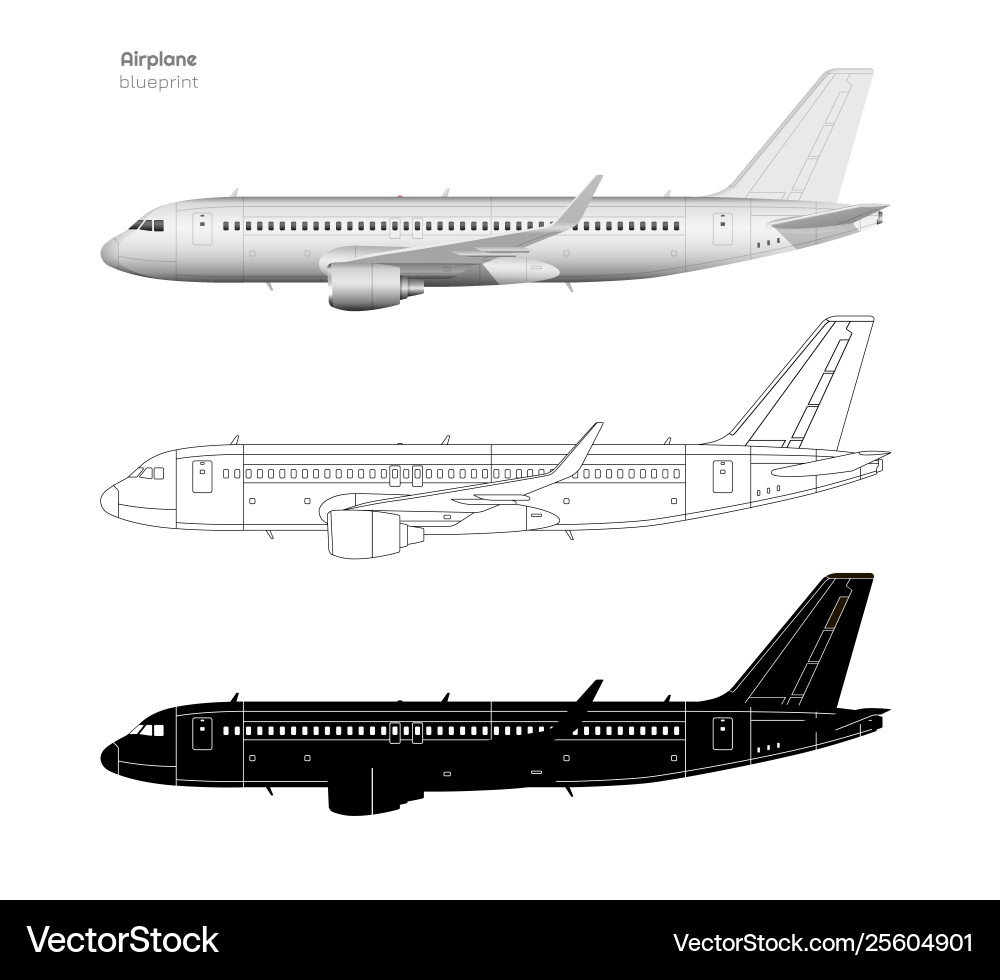 Aircraft in realistic and outline style Royalty Free Vector