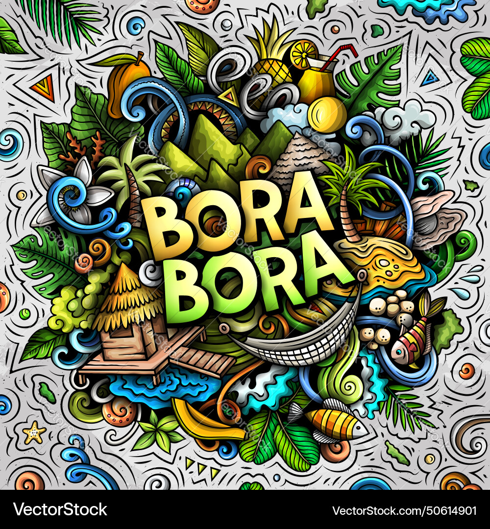 Bora-bora funny cartoon doodle Royalty Free Vector Image