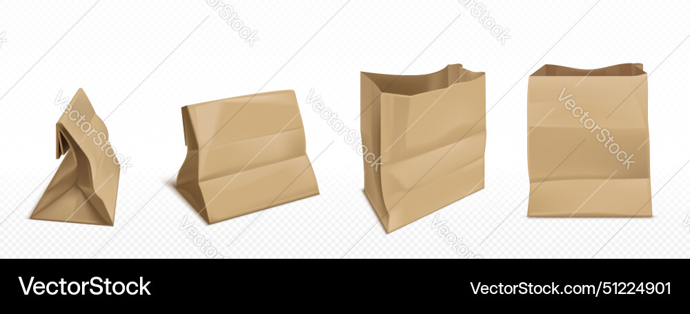 Brown paper bags set on transparent background Vector Image