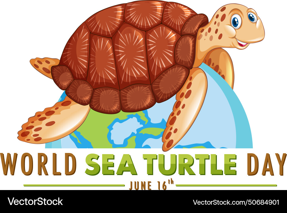 Colorful cartoon sea turtle on a globe graphic Vector Image