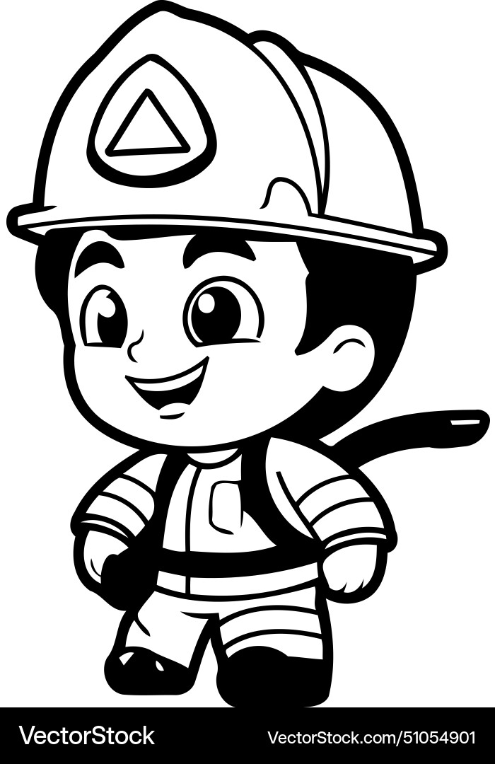 Cute cartoon firefighter boy isolated on white Vector Image