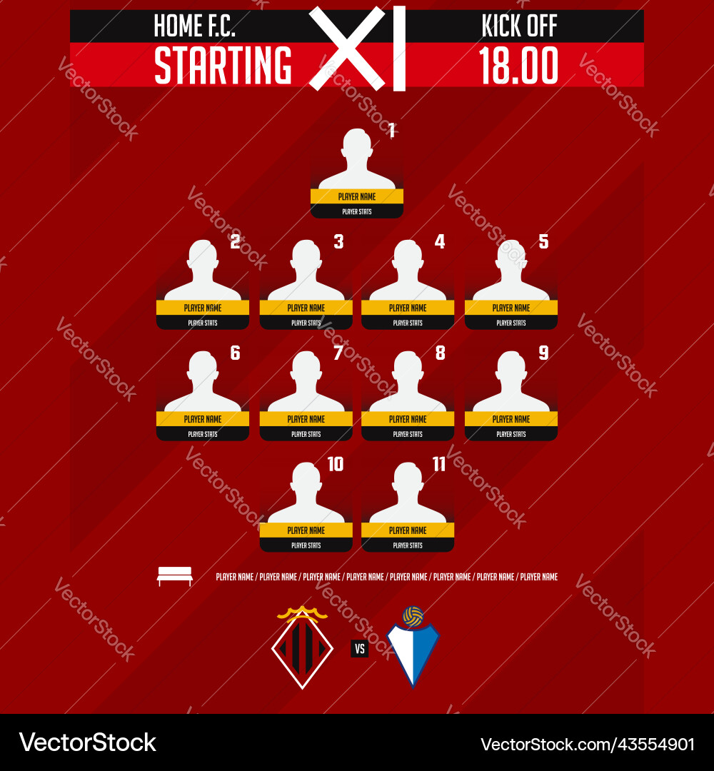 Football team formation starting list or lineups Vector Image