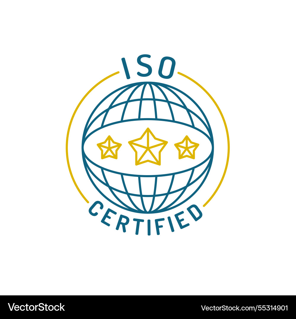 Iso certification icon with a globe and stars Vector Image